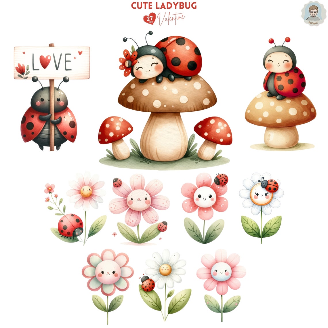 Cute Ladybug Valentine Clipart, Love Bug Clipart, Valentine Sublimation ...