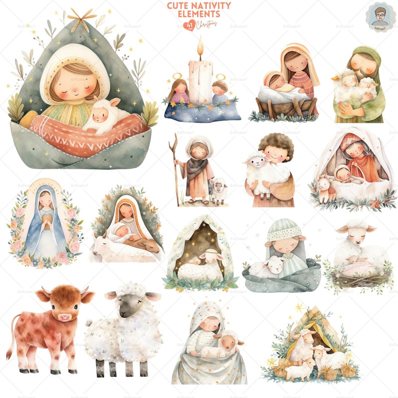 Cute Nativity Christmas Clipart, Nativity Element, Christian ...