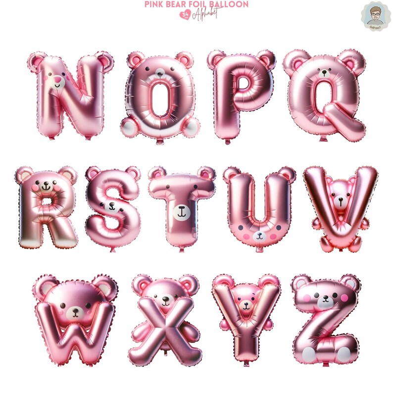 Pink Teddy Bear Balloon Foil Letters Clipart, Balloon Foil Alphabet ...