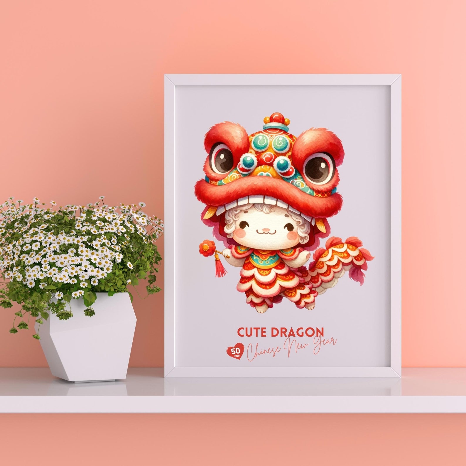 2024 Cute Dragon Clipart, Chinese New Year Watercolor Clipart, Lion ...