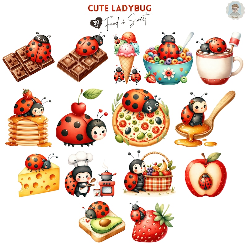 Sweets Bugs, Cute Ladybug Food & Sweets Clipart, Adorable Insect Themed ...