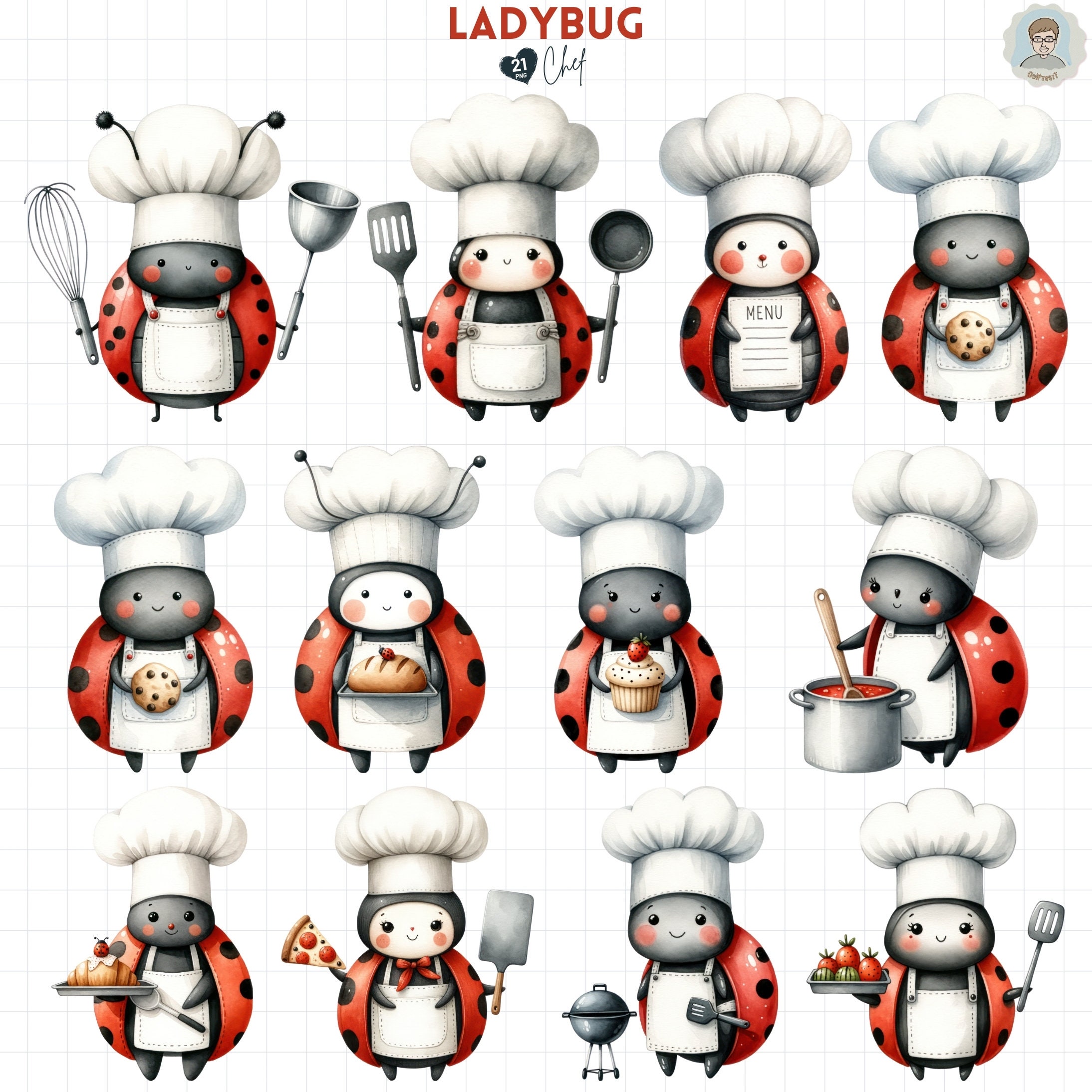 Ladybug Chef Clipart, Cute Cooking Insects PNG Collection, Adorable ...