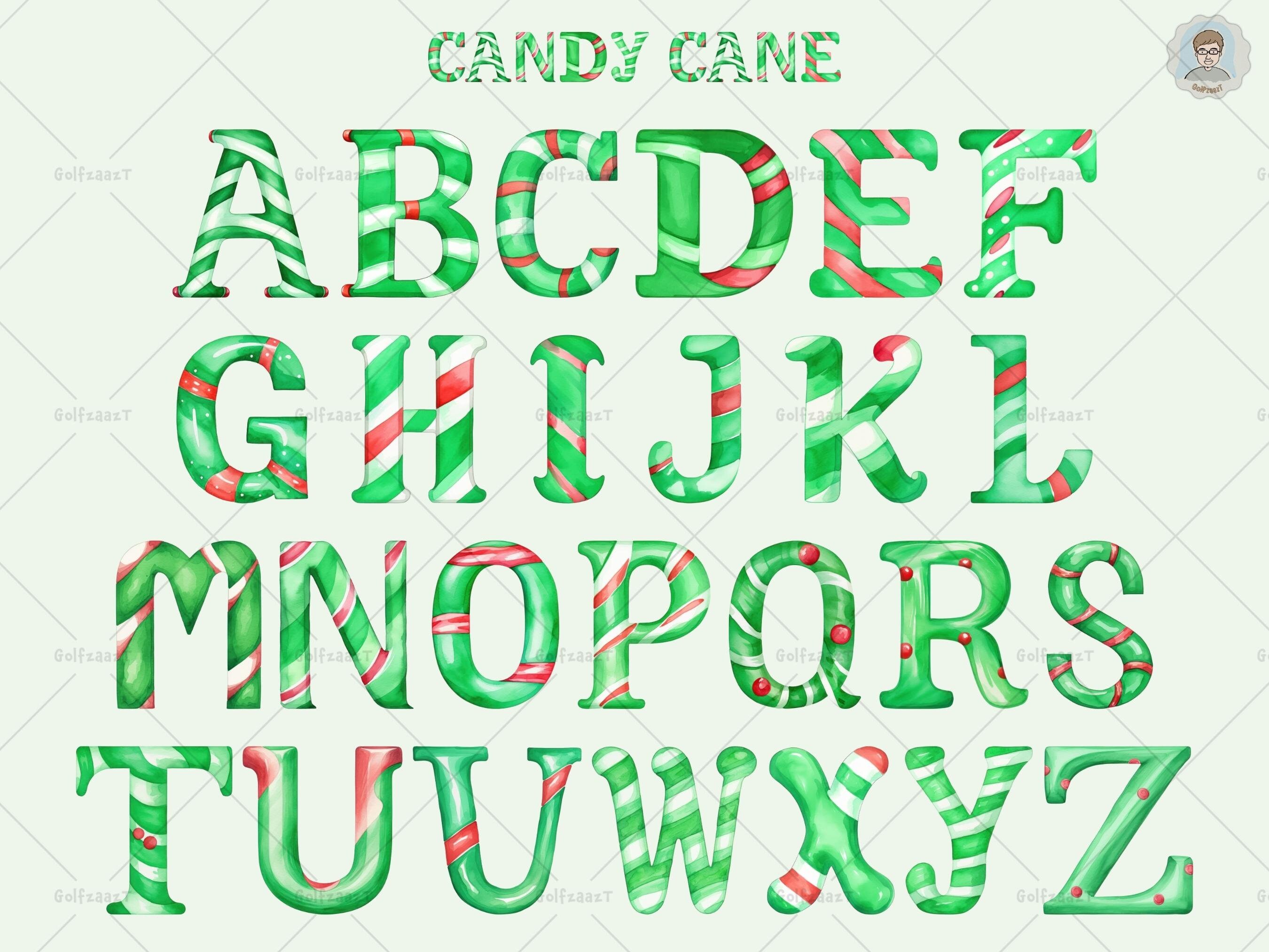 Candy Cane Alphabet Clipart, Christmas PNG Letter, Christmas Font ...