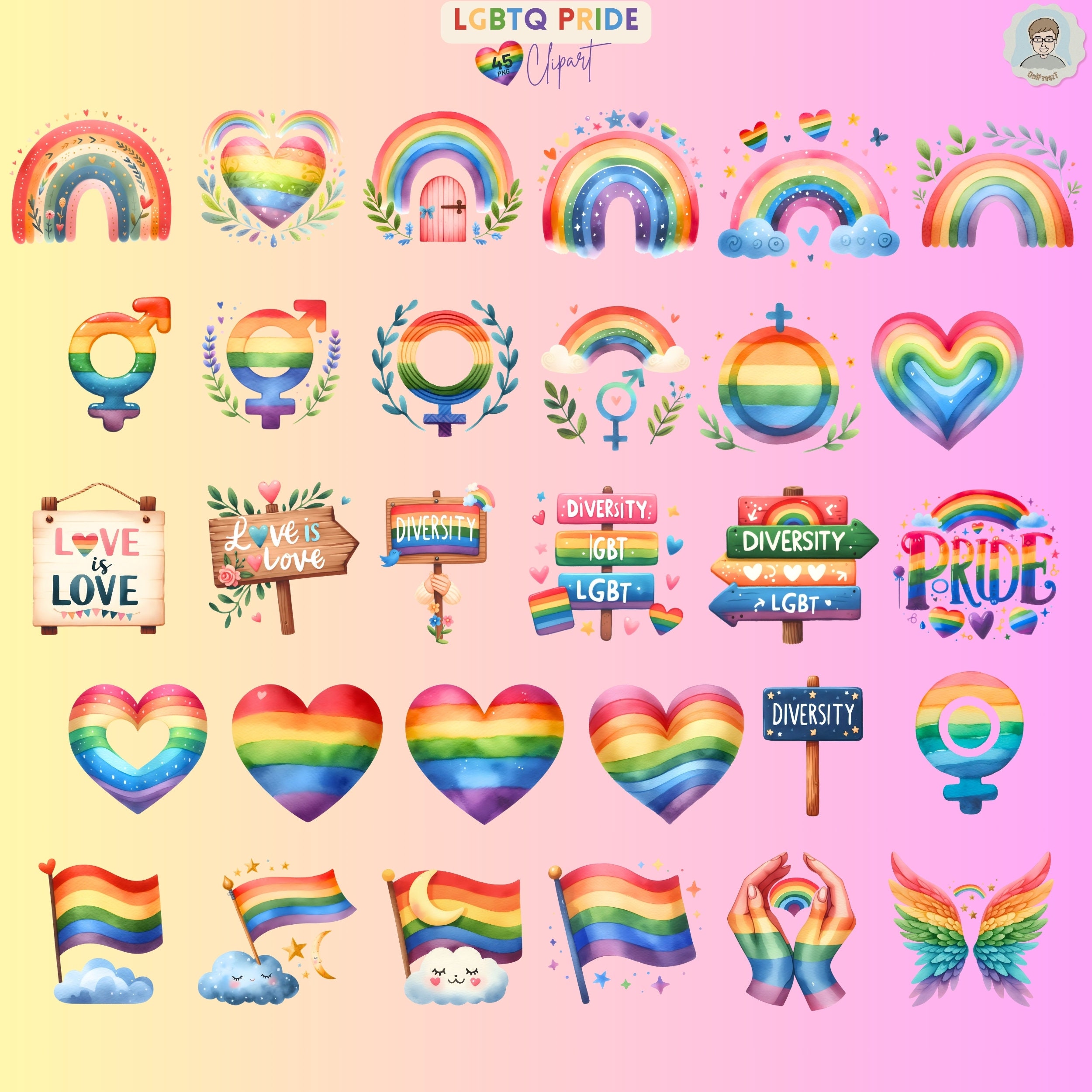 Watercolor LGBTQ Pride Rainbow Clipart, Diversity Pride, Rainbow, Pride ...