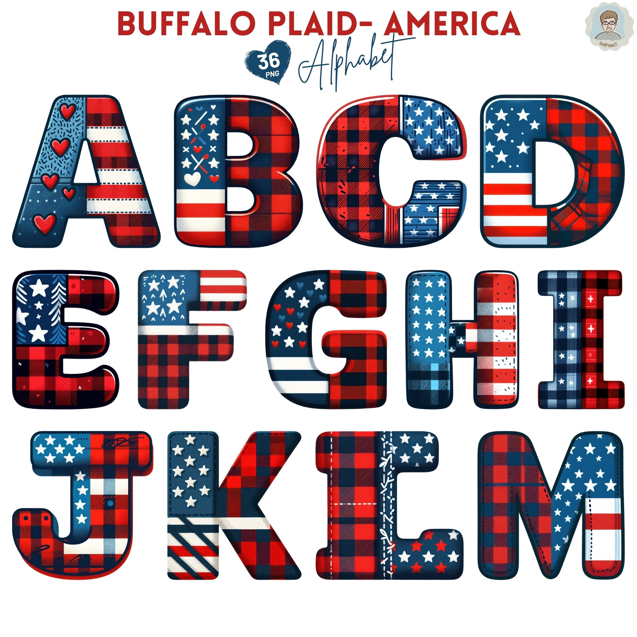 Buffalo Plaid American Presidents Day Alphabet, Patriotic Letters ...