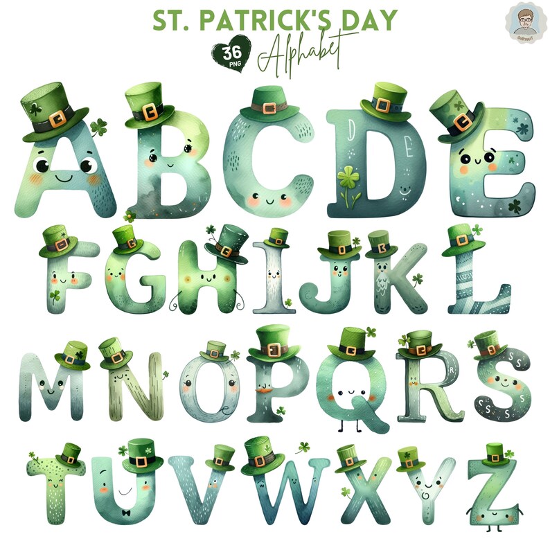 St Patrick Alphabet Clipart PNG Sublimation, Leprechaun Letters Clipart ...