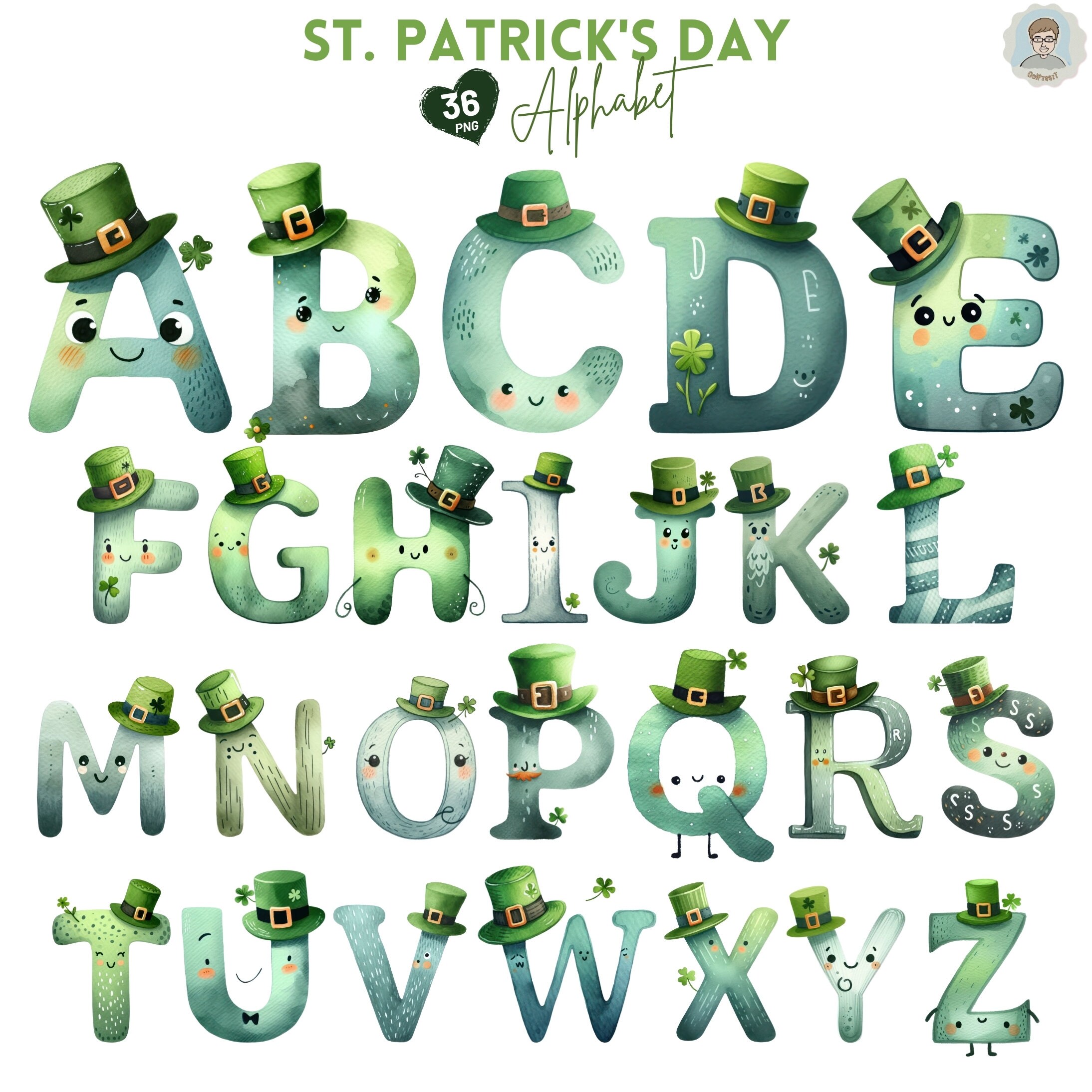 St Patrick Alphabet Clipart PNG Sublimation, Leprechaun Letters Clipart ...