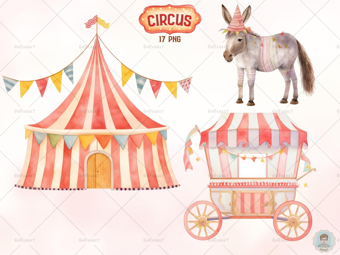 Circus Watercolor Clipart Set, Circus Carnival, Baby Shower Clipart ...