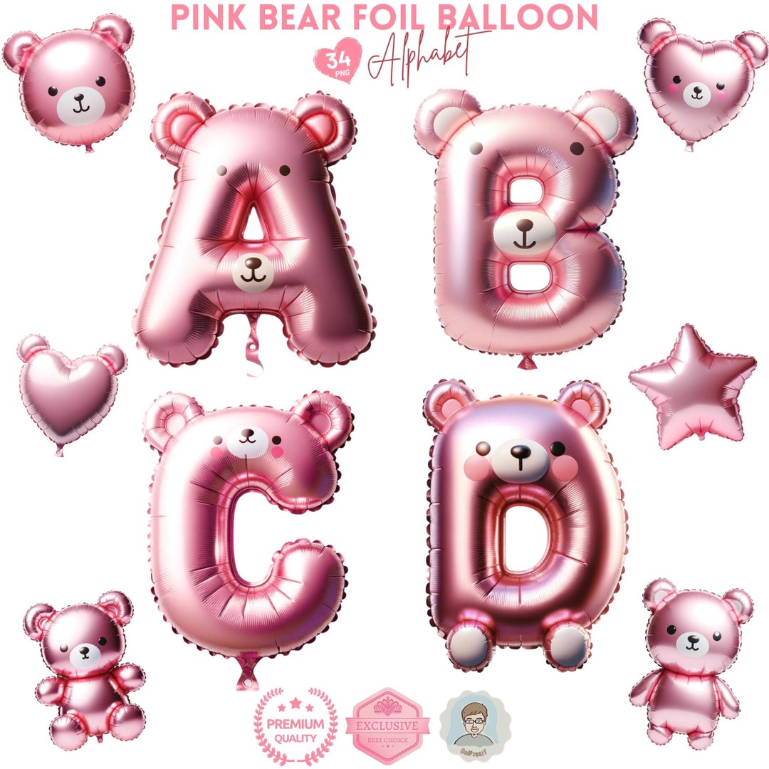 Pink Teddy Bear Balloon Foil Letters Clipart, Balloon Foil Alphabet ...