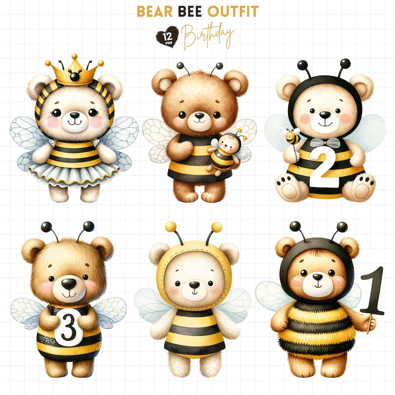 Bear Bee Costume Clipart: Birthday Party Decoration - Etsy