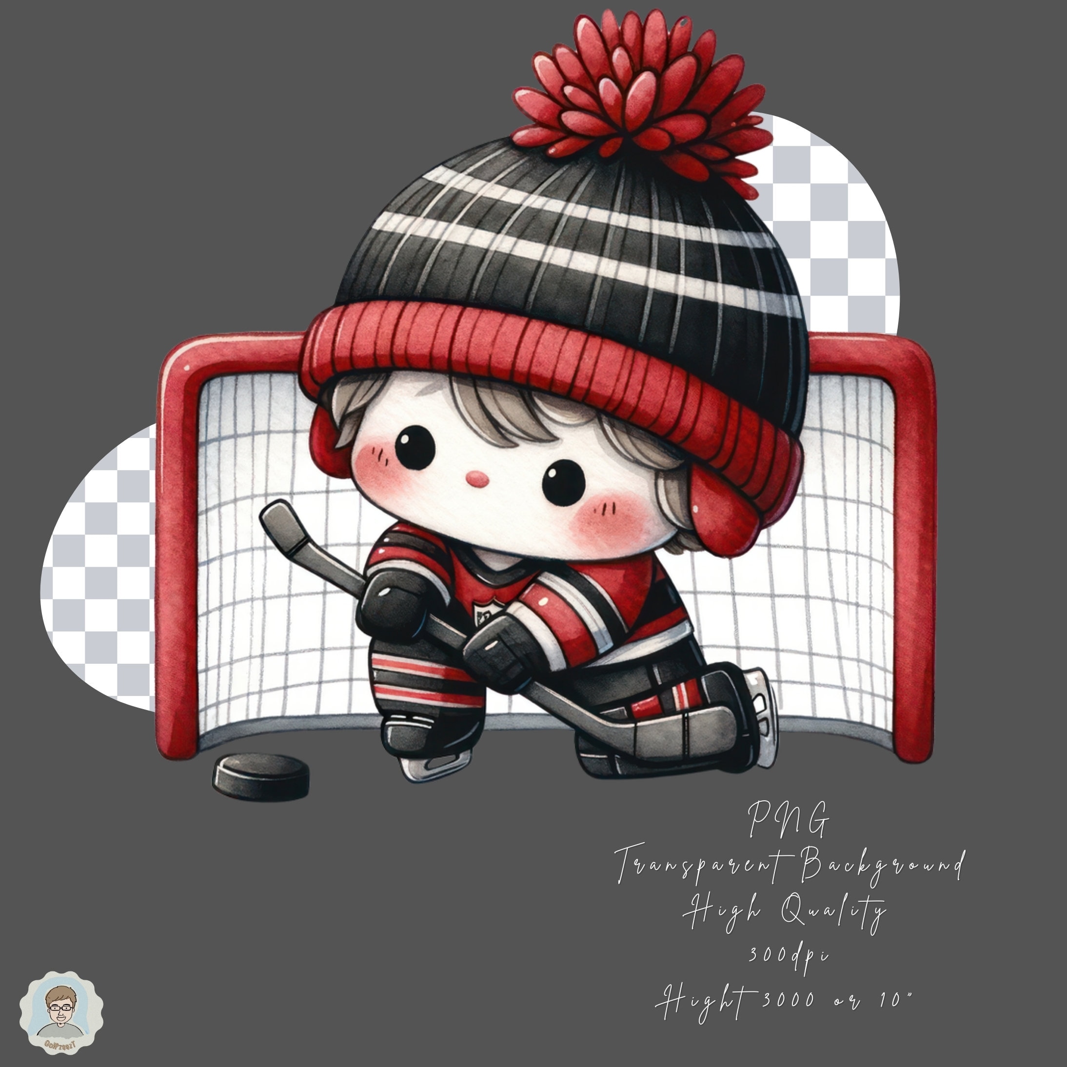 Adorable Hockey Sports Clipart, Ice Hockey Themed Digital PNG, Red and ...