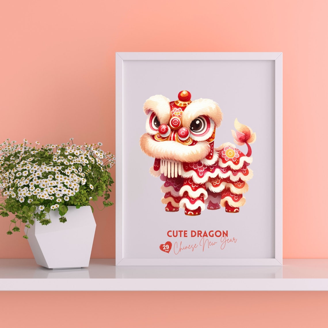 2024 Cute Dragon Clipart, Chinese New Year Watercolor Clipart, Lion ...