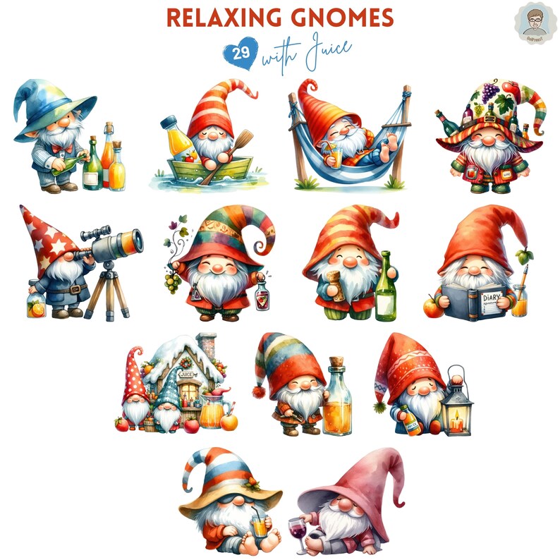 Relaxing Gnomes Clipart - Whimsical Gnomes With Juice PNG Collection ...