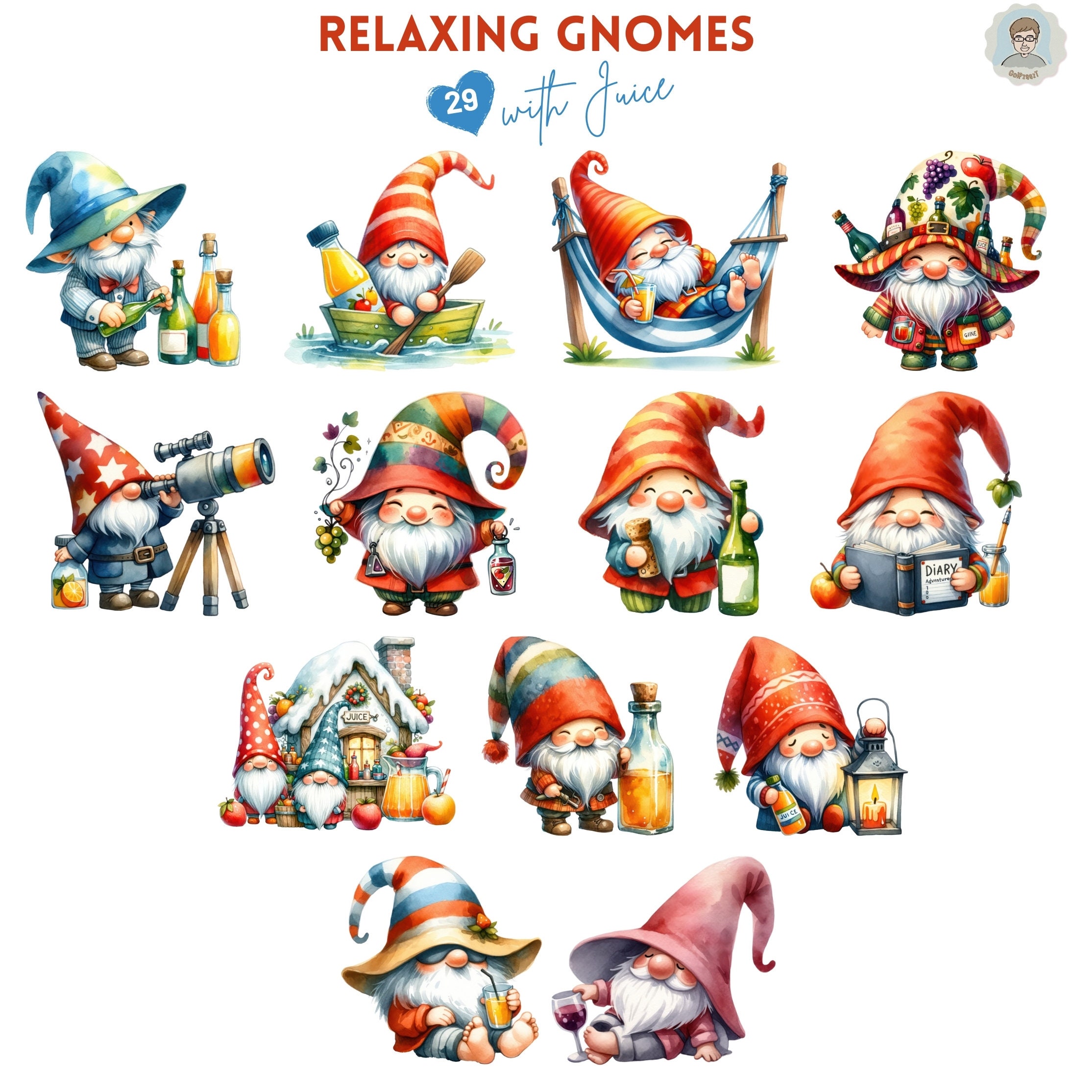 Relaxing Gnomes Clipart - Whimsical Gnomes With Juice PNG Collection ...