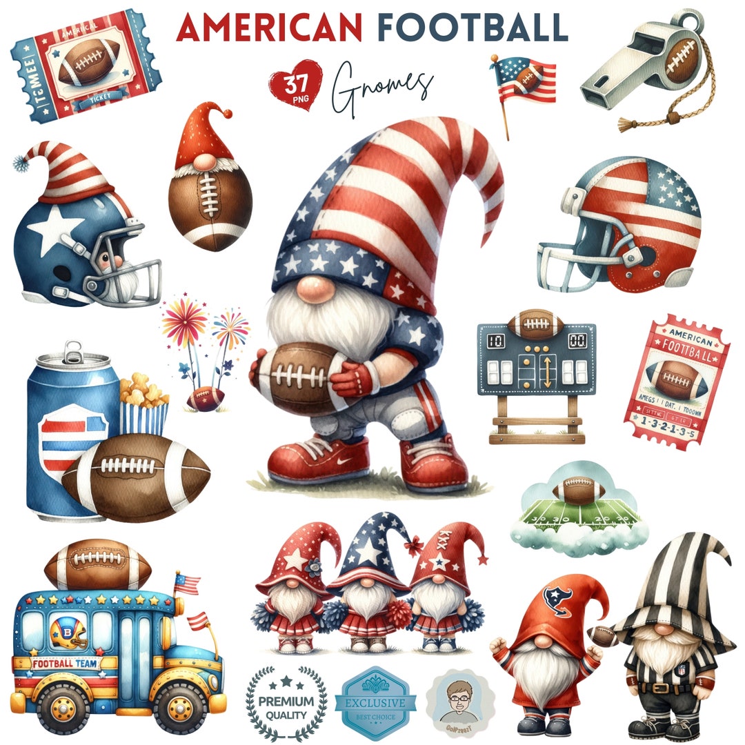 Cute Gnome Watercolor American Football Clipart, Gnomes Illustrations ...