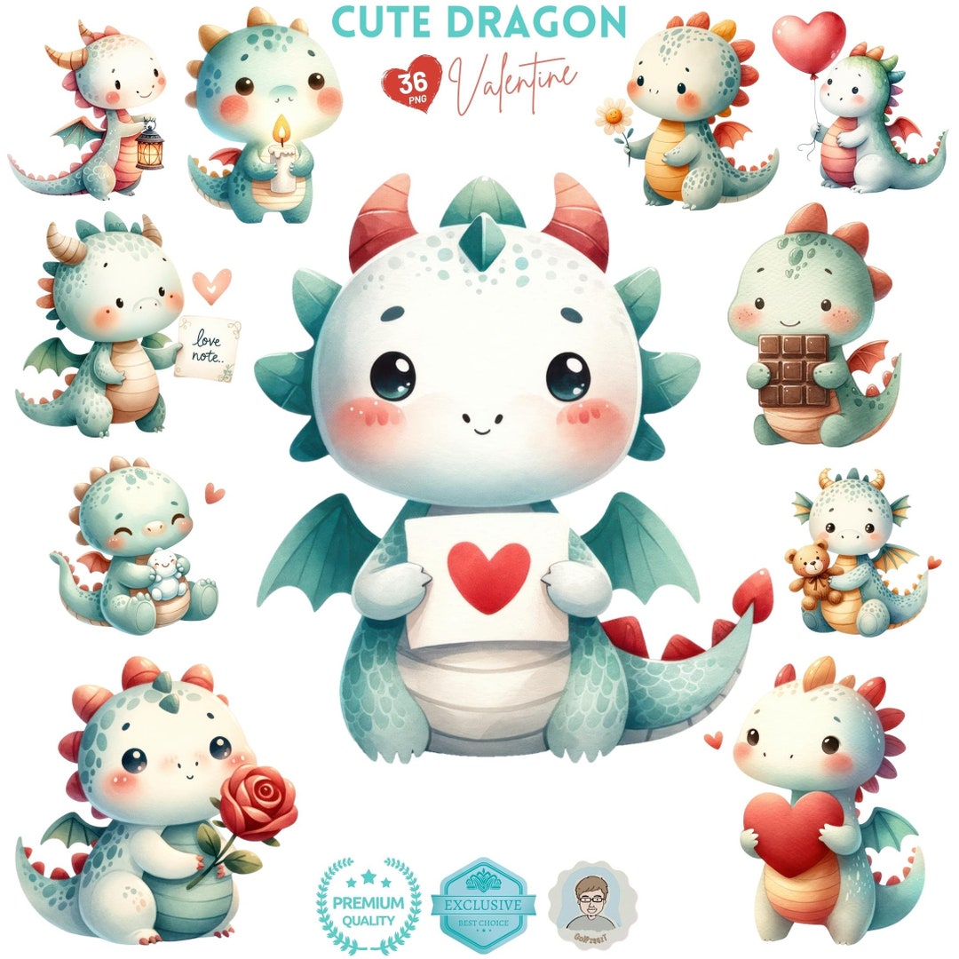 Cute Baby Dragon Valentine Clipart, Dragon Love PNG, Valentine ...