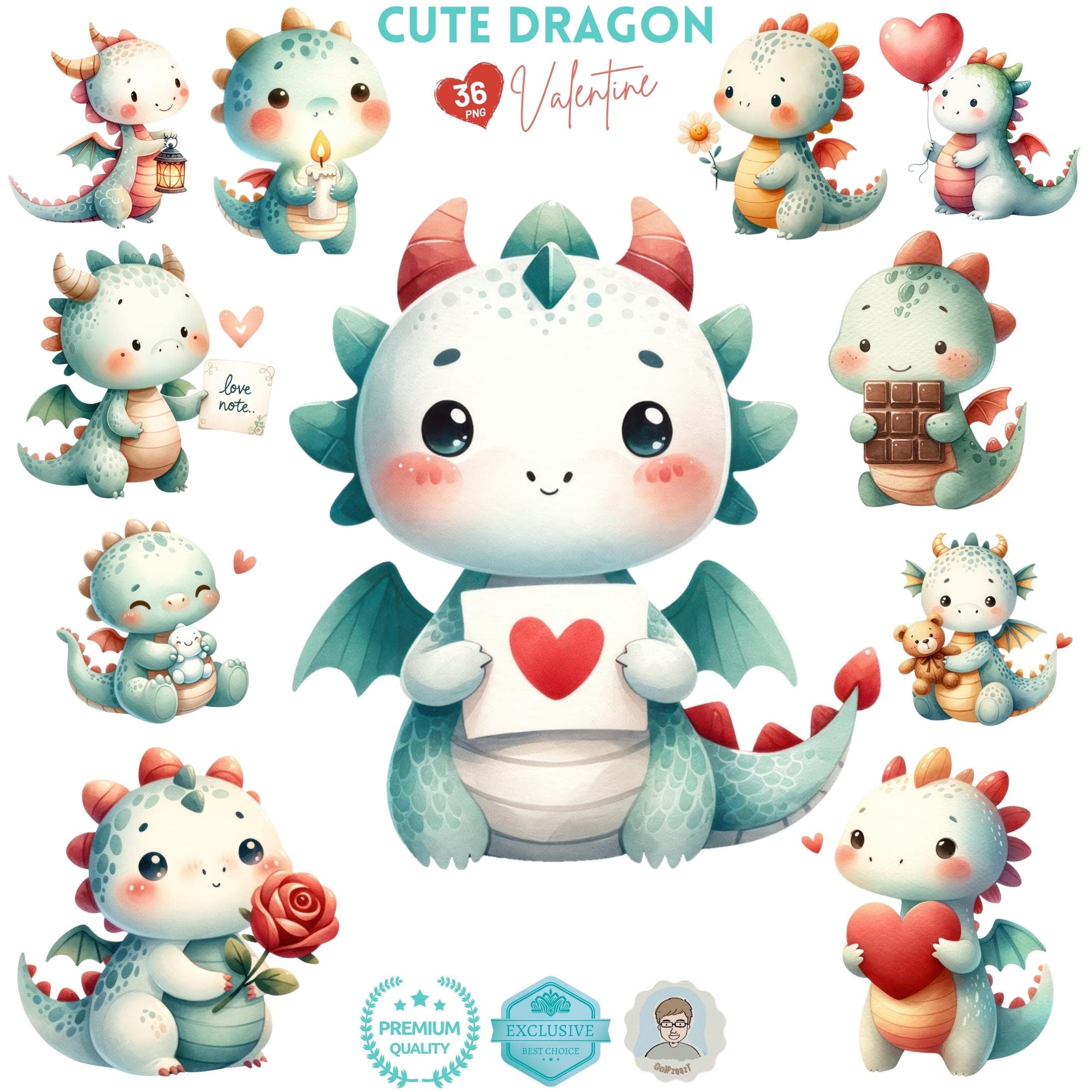 Cute Baby Dragon Valentine Clipart, Dragon Love PNG, Valentine ...
