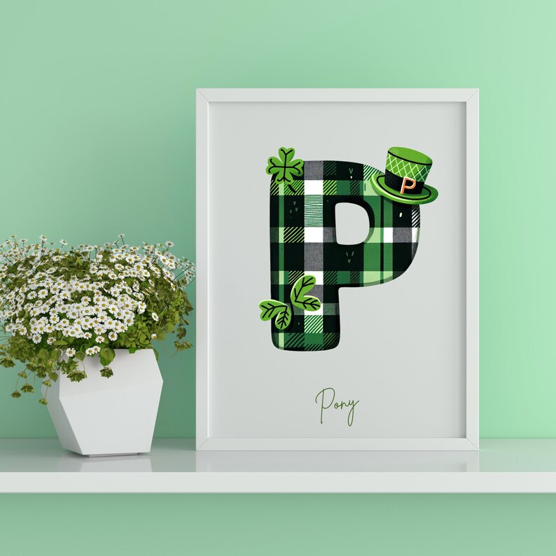Green Buffalo Plaid St. Patrick's Day Alphabet Clipart, Letters-numbers ...