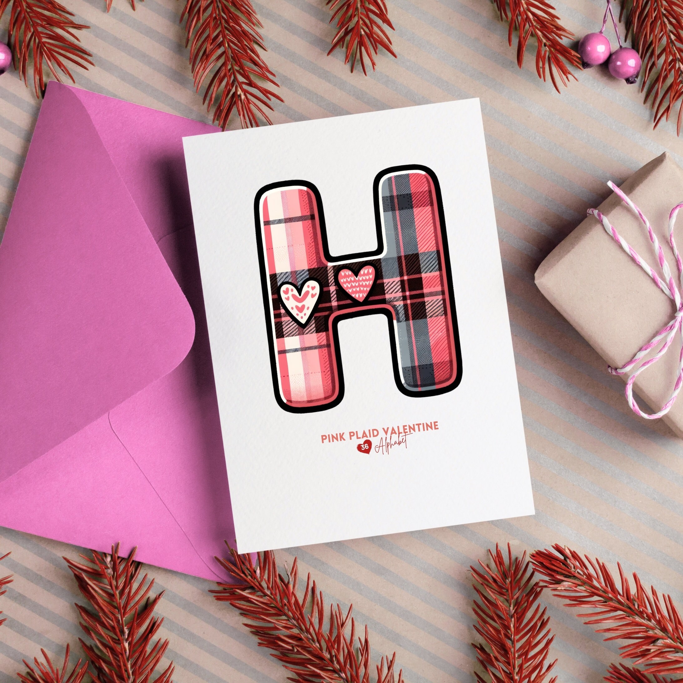 Love Letters Valentine's Day Alphabet, Pink Plaid Valentine Alphabet ...