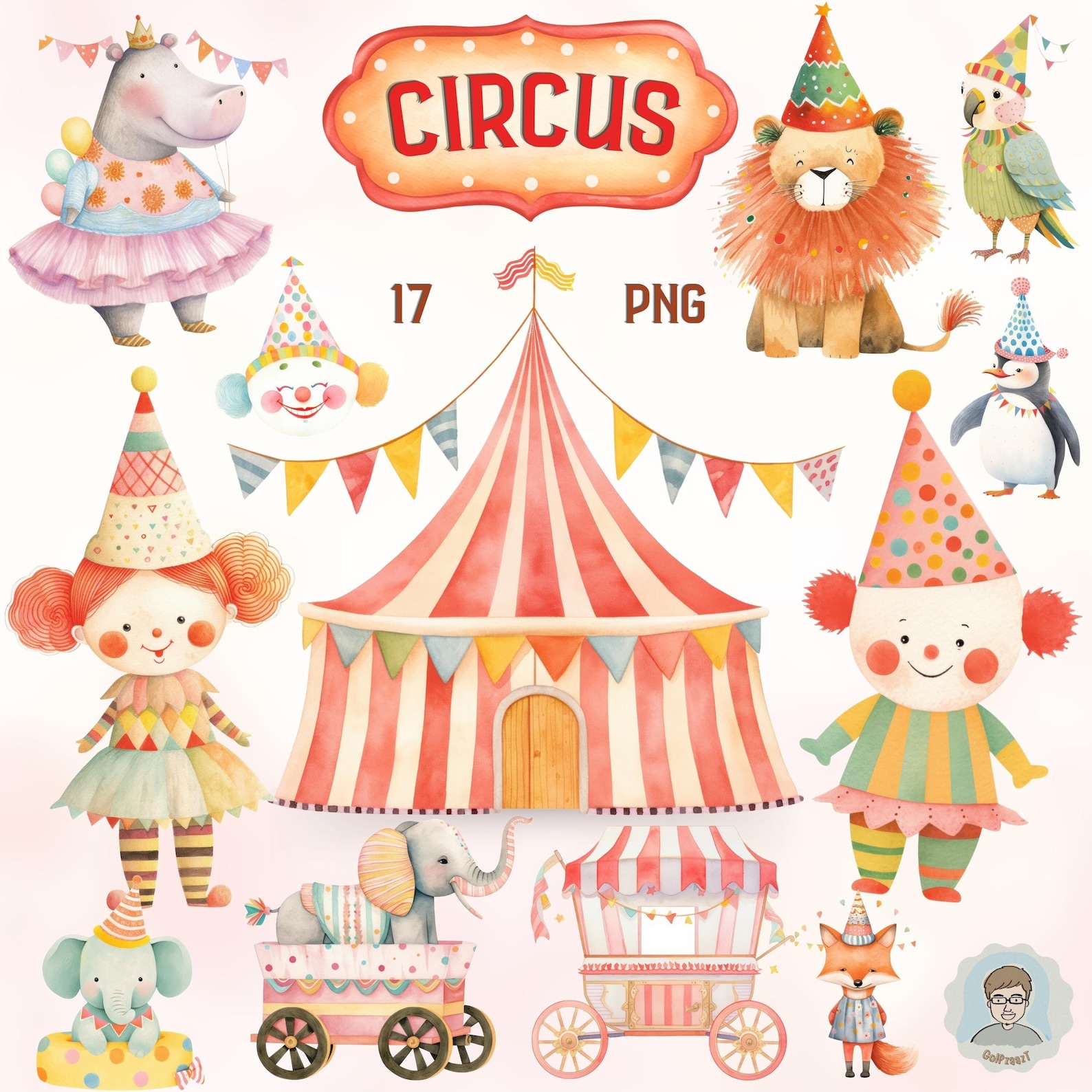 Circus Watercolor Clipart Set, Circus Carnival, Baby Shower Clipart ...