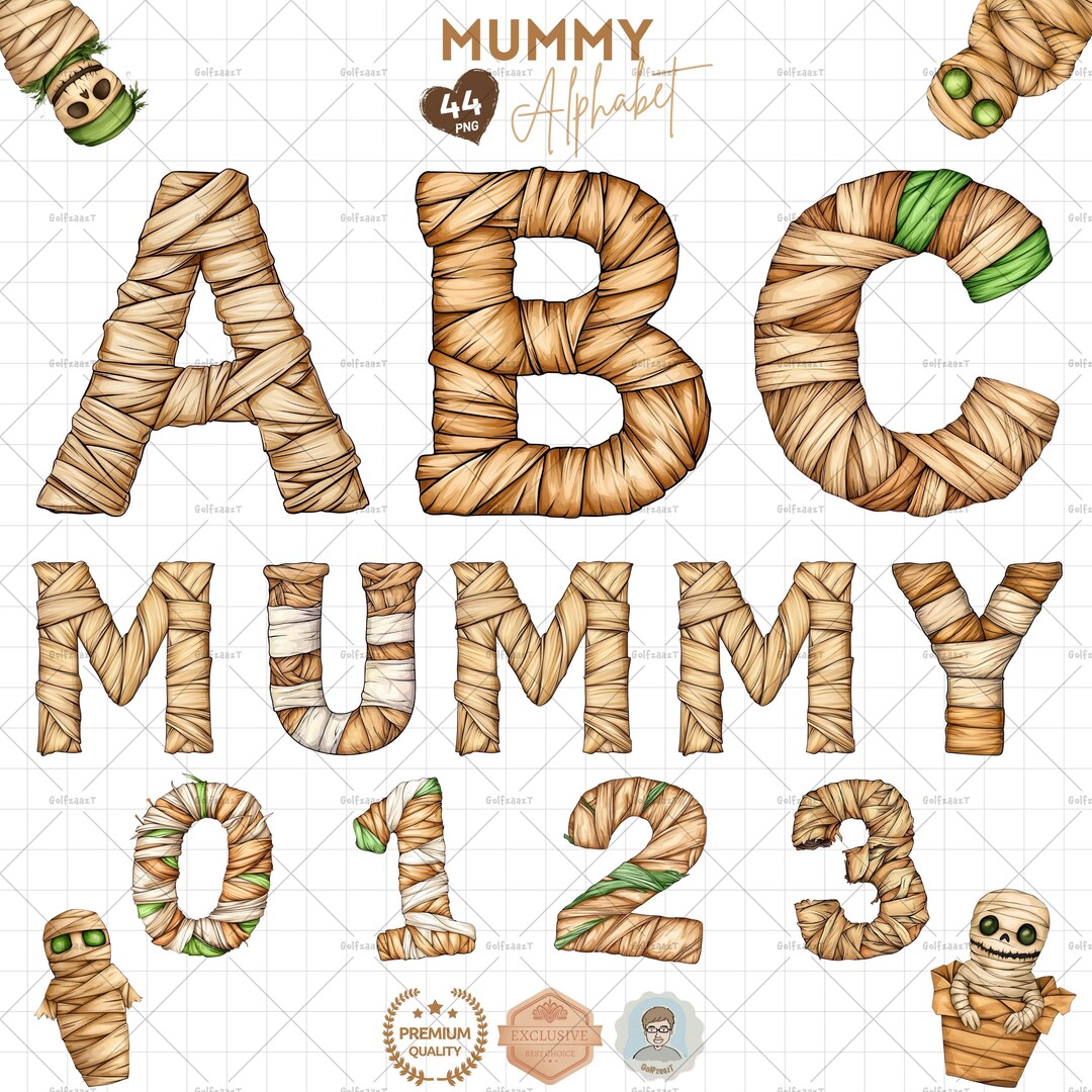 Halloween Mummy Alphabet PNG Clipart, Wrapped Mummy Font Letters ...