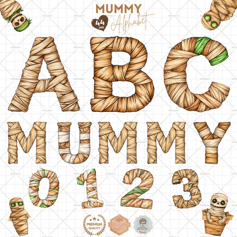 Halloween Mummy Alphabet PNG Clipart, Wrapped Mummy Font Letters ...