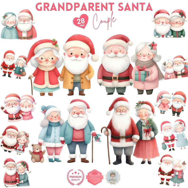 Grandparent Santa Couple Clipart, Love and Romance, Mr and Mrs Santa ...