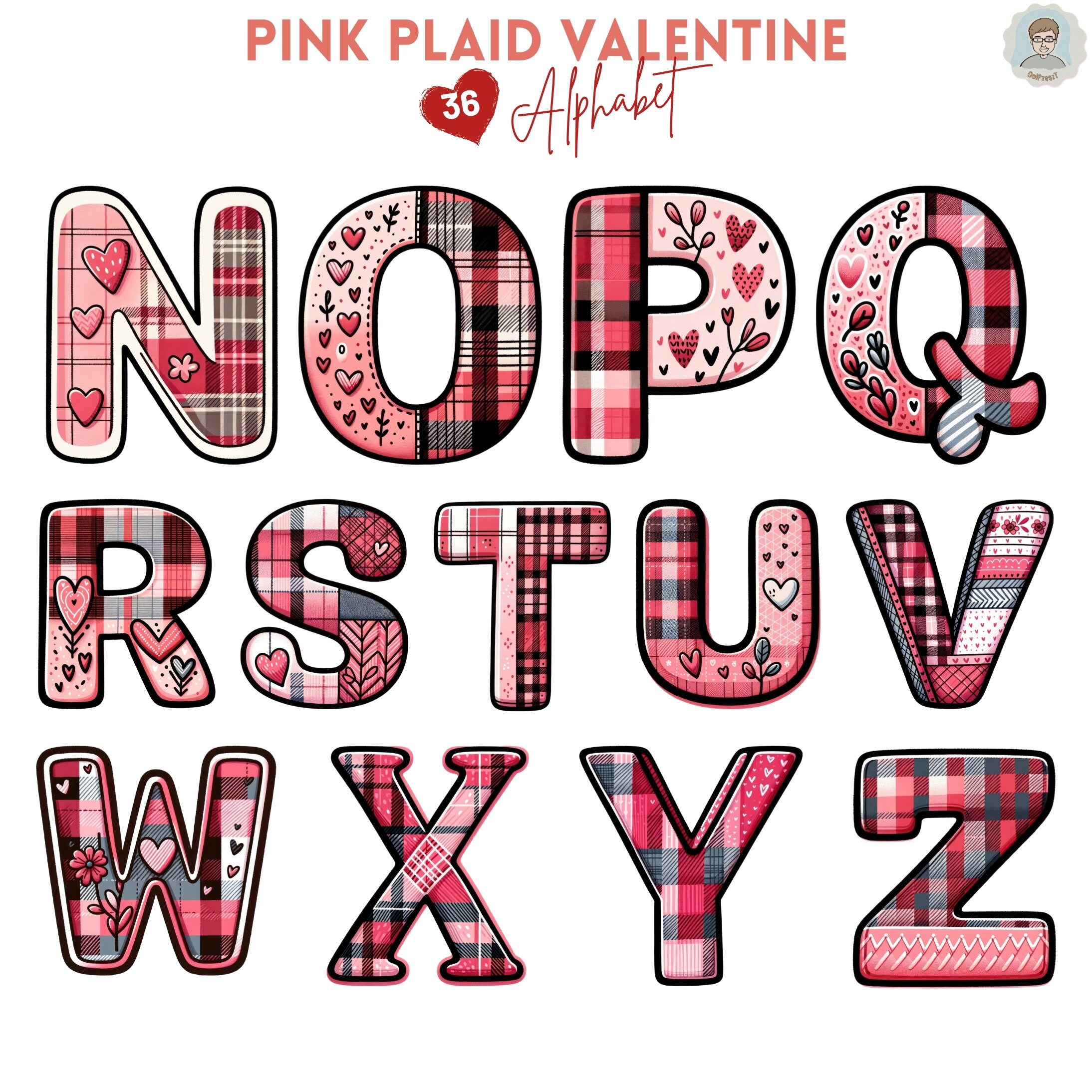 Love Letters Valentine's Day Alphabet, Pink Plaid Valentine Alphabet ...