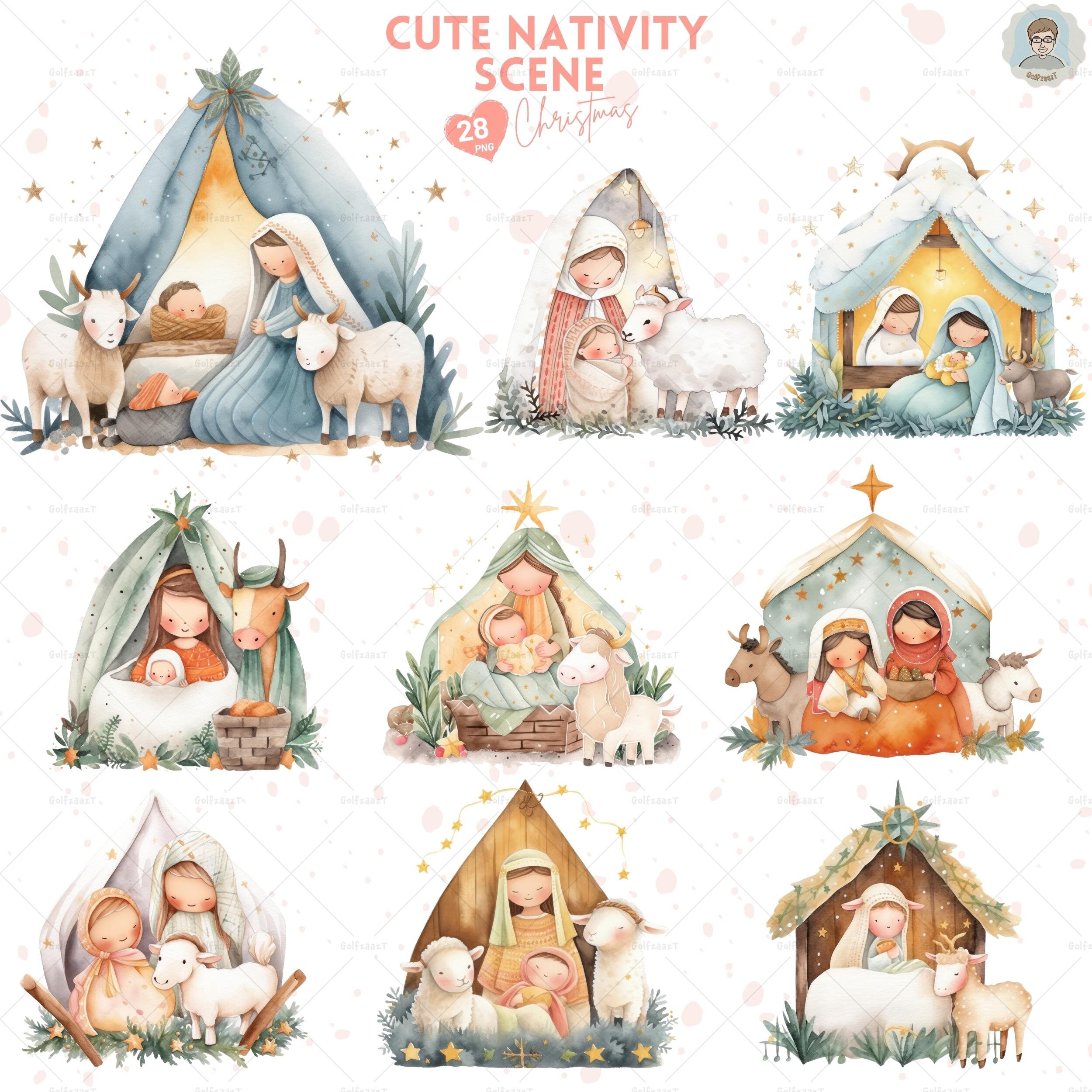 Cute Nativity Christmas Clipart, Nativity Scene, Christian Sublimation ...