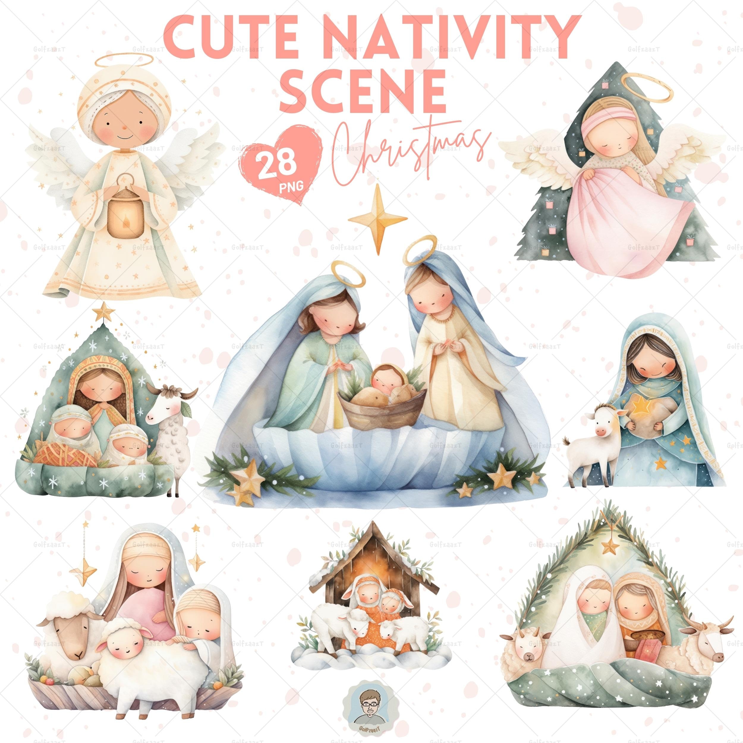Cute Nativity Christmas Clipart, Nativity Scene, Christian Sublimation ...