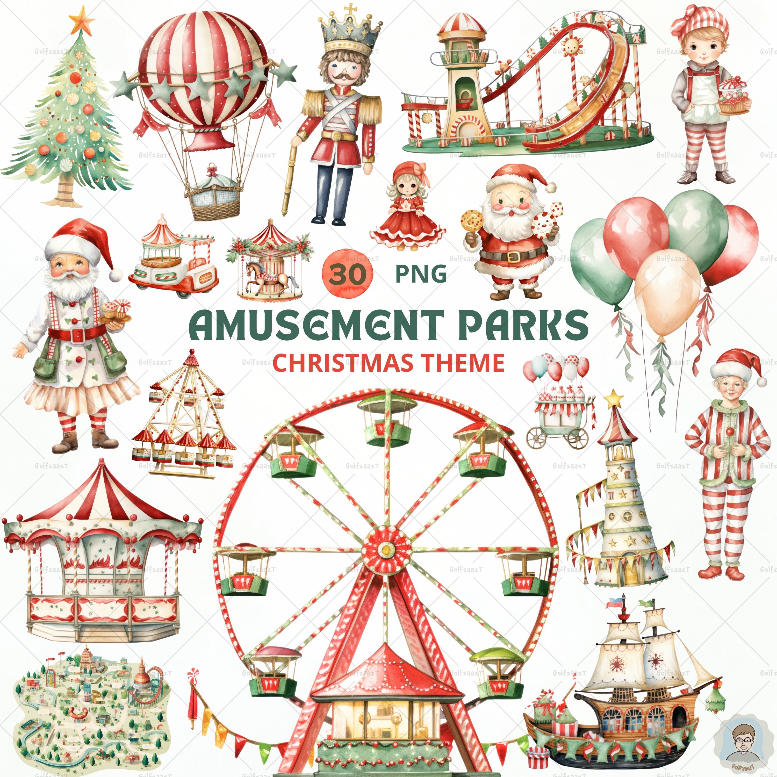 Watercolor Amusement Park, Circus Carnival, Christmas Theme, Attraction ...