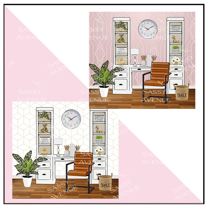 Home Office Scene, Home Office Background, Home Decor Stickers, Digital ...