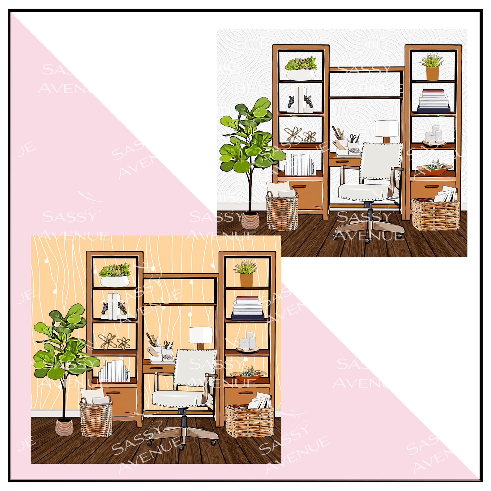 Home Office Scene, Home Office Background, Home Decor Stickers, Digital ...