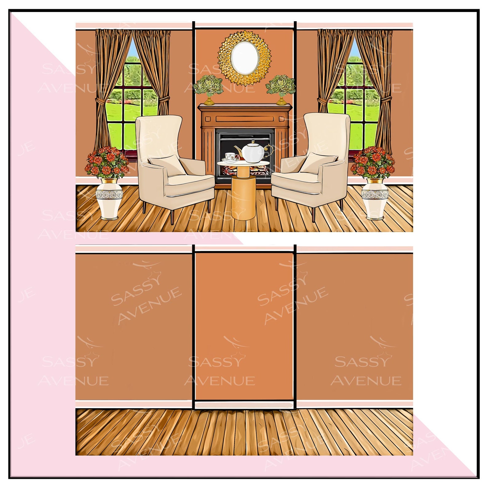 Living Room Scene, Living Room Background, Home Decor Stickers, Digital ...