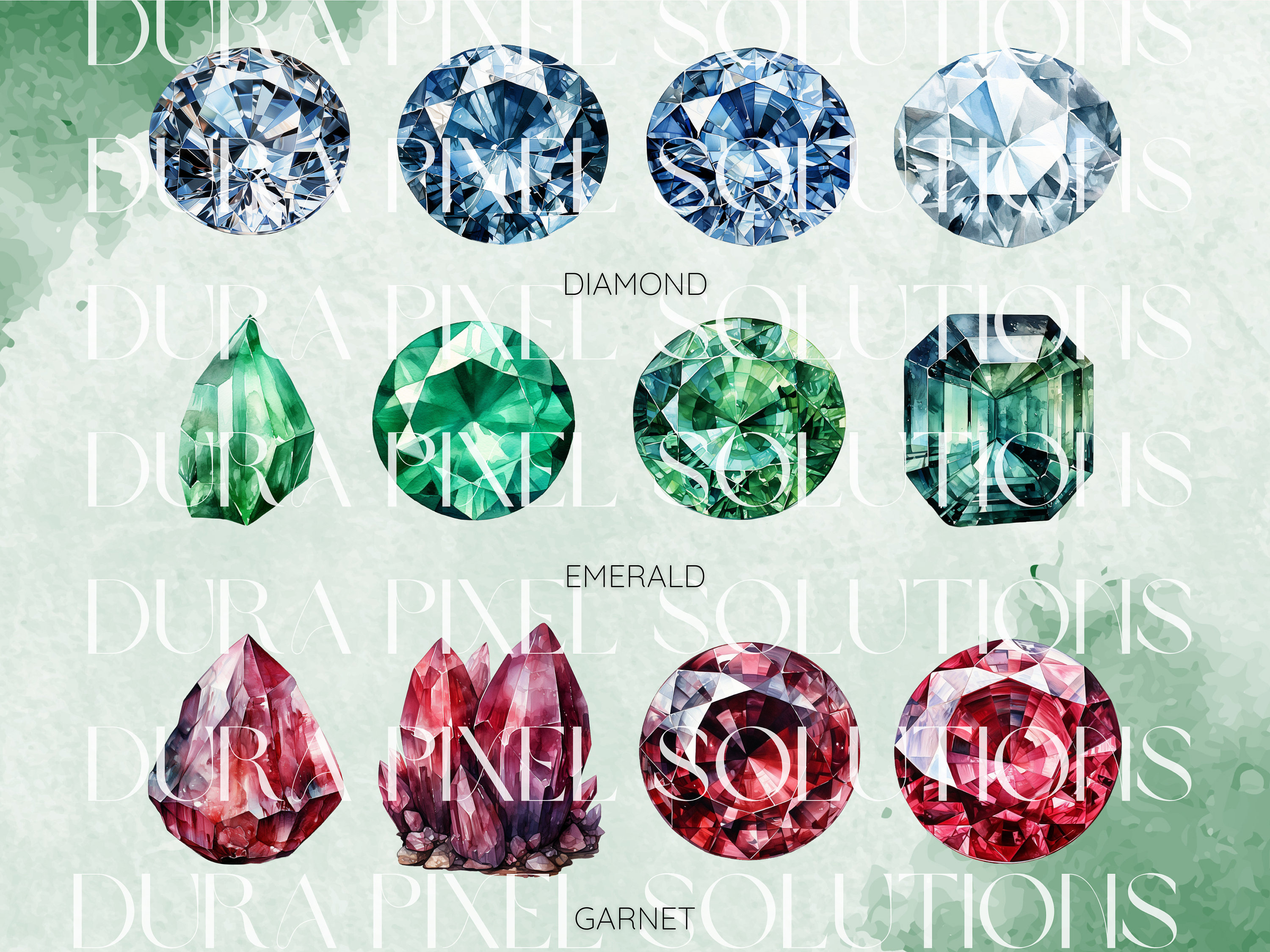 77 Gemstones Watercolor Clipart Bundle | High-resolution Images ...