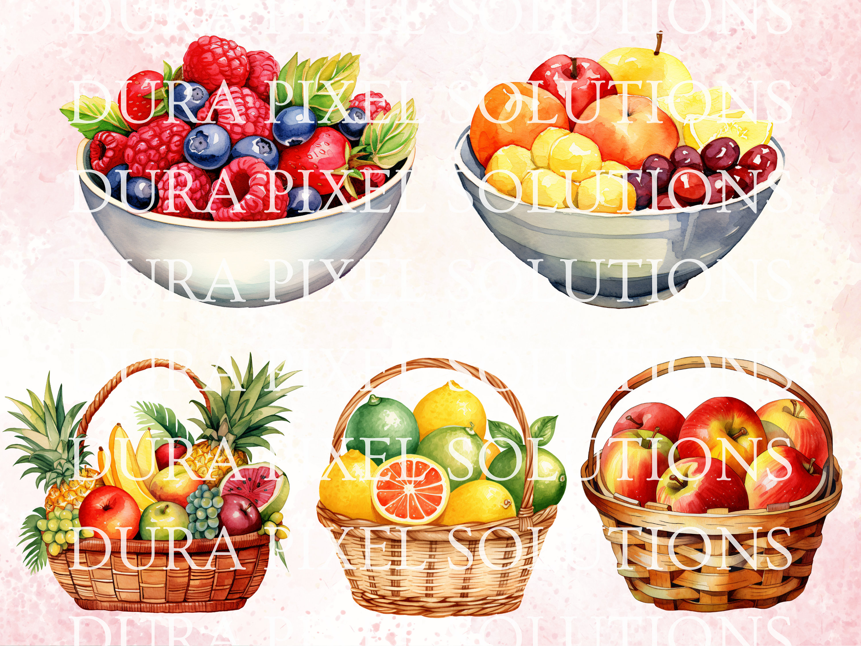 50 Fruits Watercolor Clipart Bundle High-resolution Images Instant ...