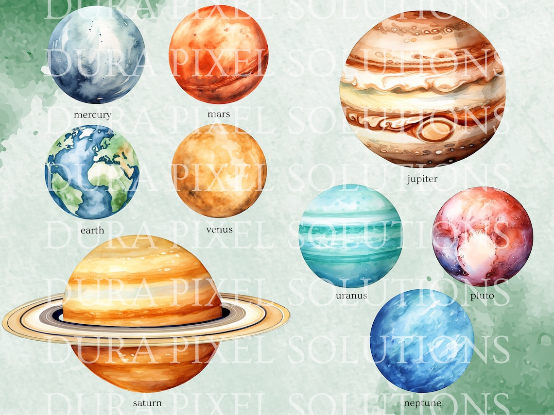 20 Space Solar System Watercolor Clipart Bundle | High-resolution ...