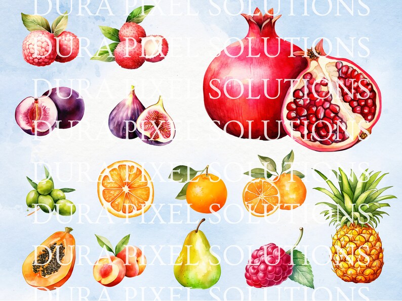 50 Fruits Watercolor Clipart Bundle High-resolution Images Instant ...