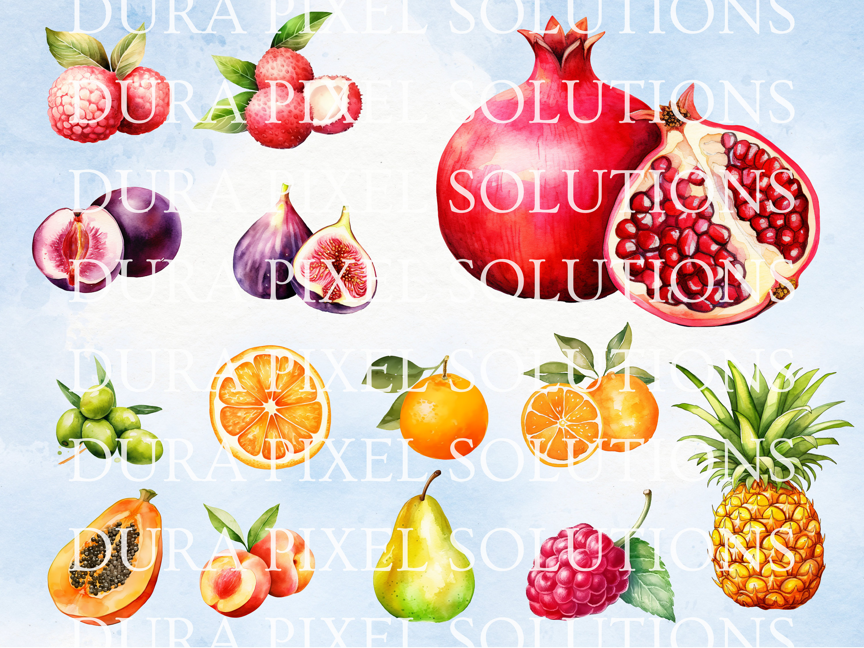50 Fruits Watercolor Clipart Bundle High-resolution Images Instant ...