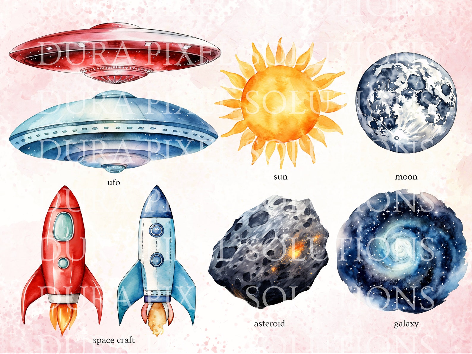 20 Space Solar System Watercolor Clipart Bundle | High-resolution ...