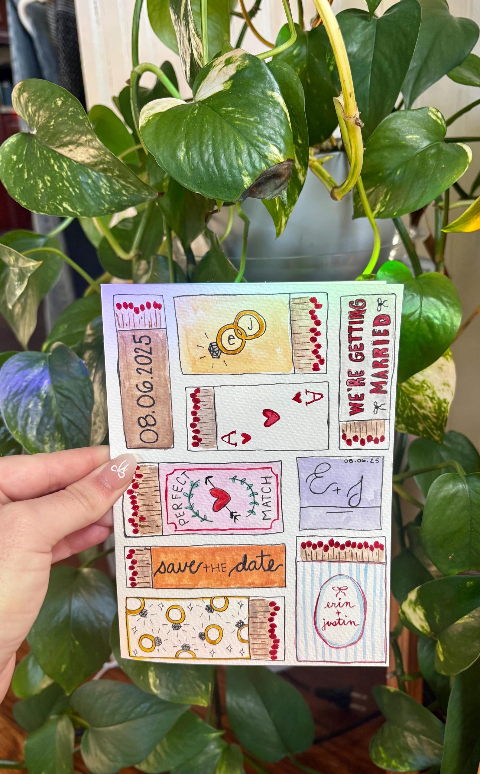 Engagement Card - Watercolor Matchbox Handmade Card - Etsy
