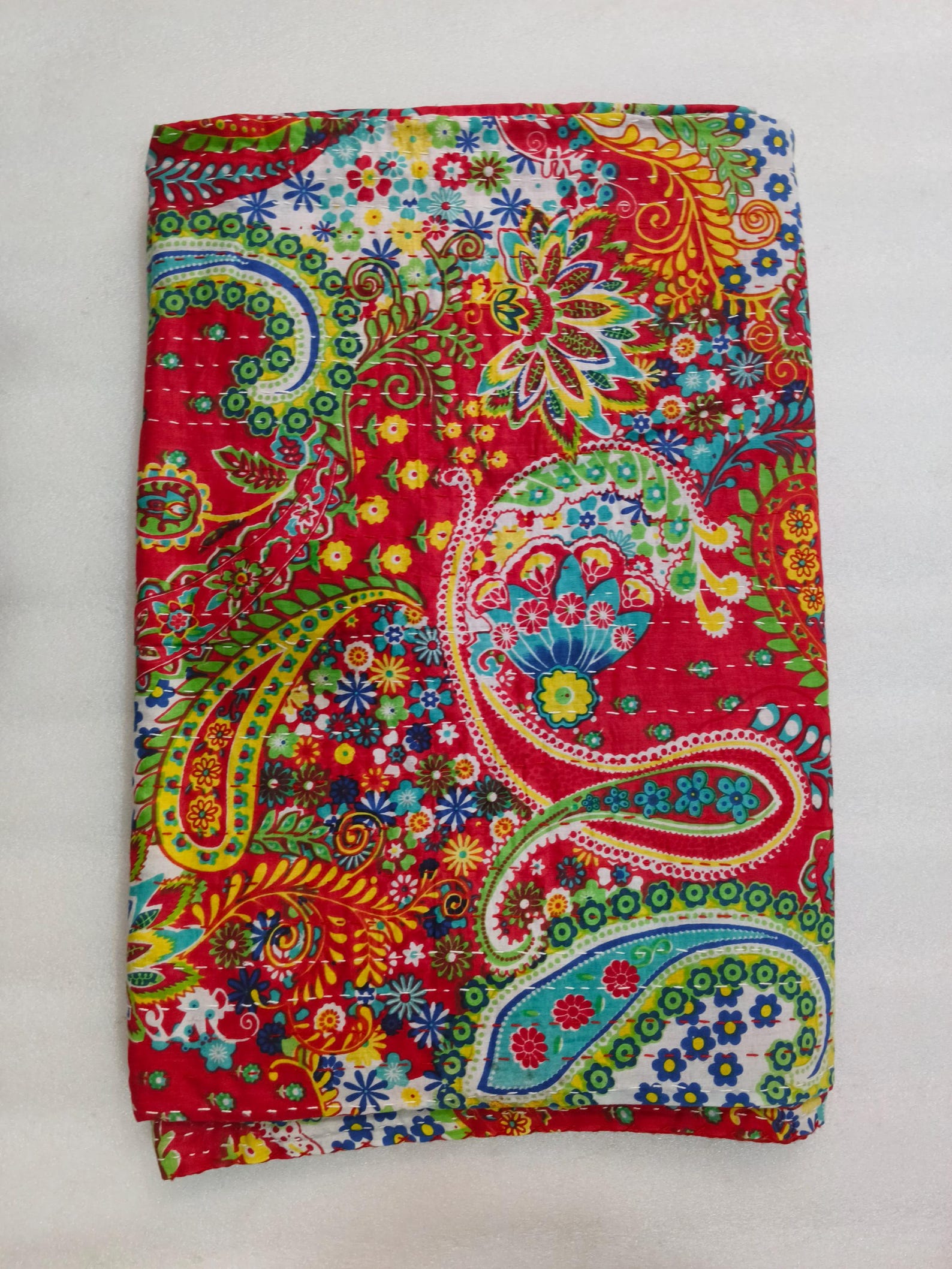 Red Paisley Kantha Quilt: Hand-printed Indian Cotton Blanket - Etsy
