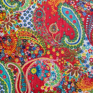 Red Paisley Kantha Quilt: Hand-printed Indian Cotton Blanket - Etsy