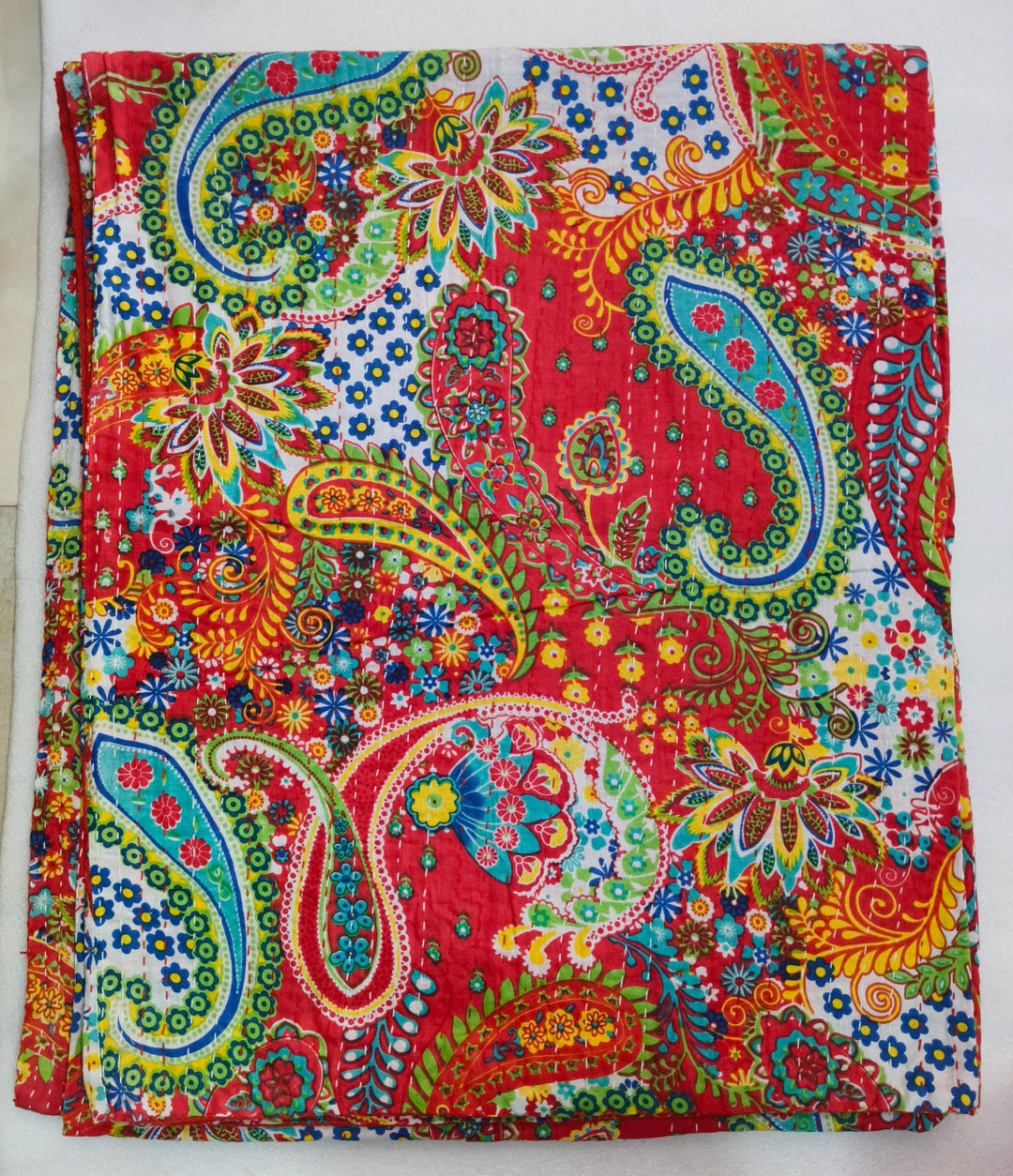 Red Paisley Kantha Quilt: Hand-printed Indian Cotton Blanket - Etsy