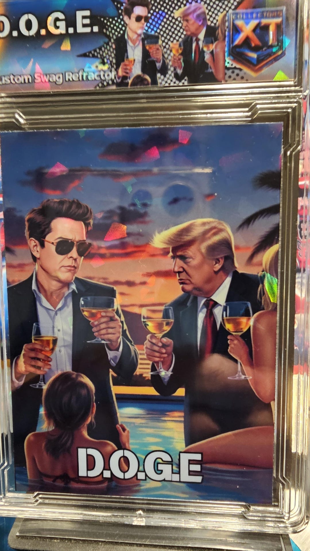 Donald Trump and Elon Musk D.O.G.E Cracked Ice Custom Card Slabbed in a ...