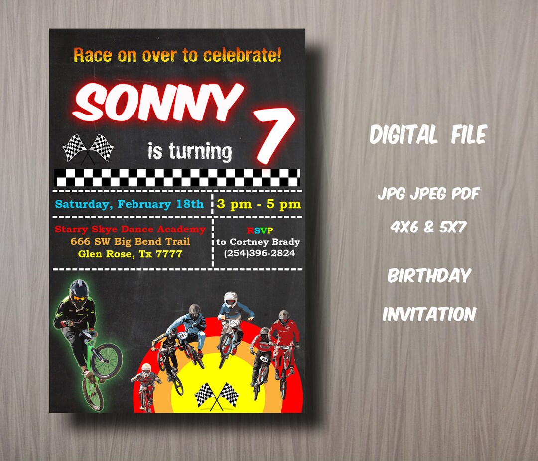 BMX Bike Birthday Invitation: Custom Party Invite (digital File) - Etsy