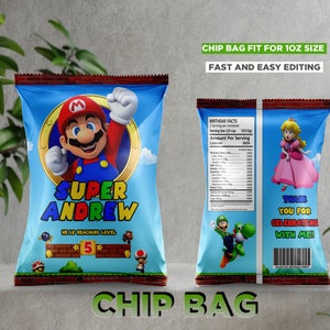Super Mario Chip Bags, Super Mario Birthday Party Chip Bags, Super ...