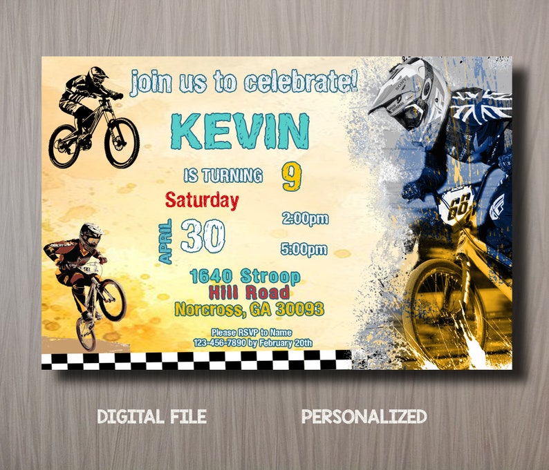 BMX Bike Birthday Invitation, BMX Invitation, BMX Party Invite, Bmx ...