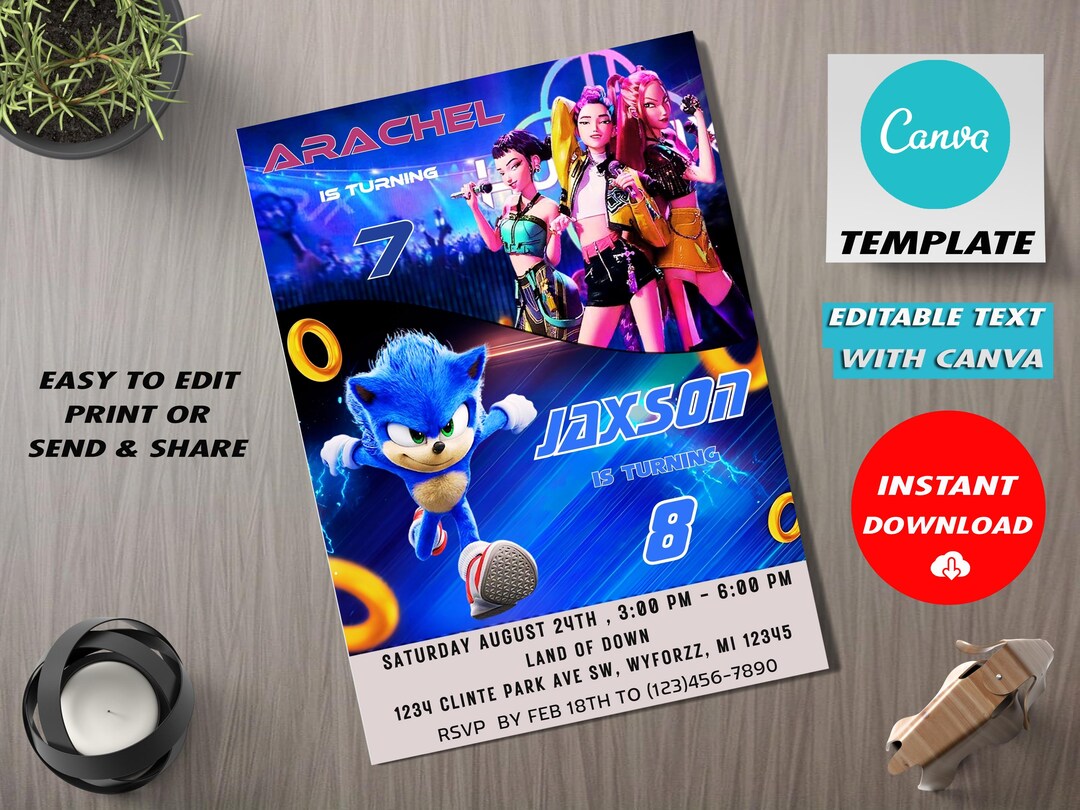Sonic & Kpop Demon Hunters Birthday Invitation (digital Download) - Etsy