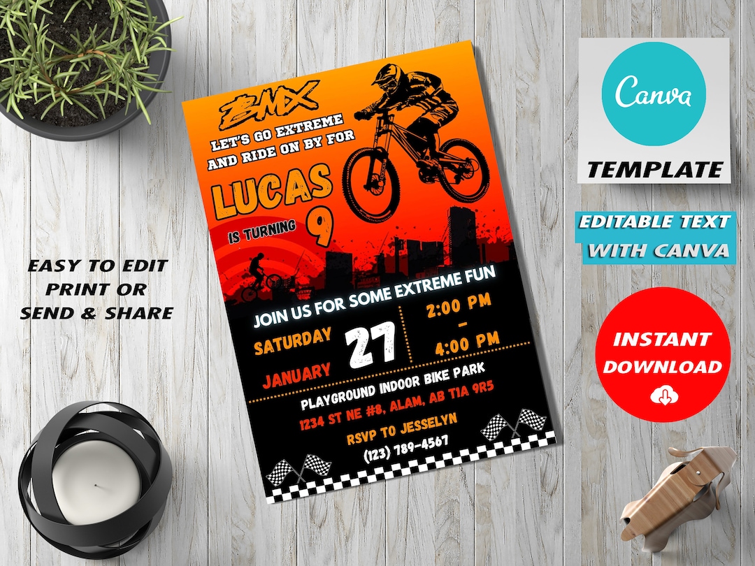 Editable BMX Bike Birthday Invitation, BMX Invitation Template, BMX ...